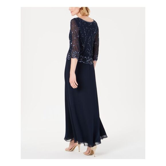 J Kara | Dresses | Nwt Jkara Womens Navy 34 Sleeve Jewel Neck Maxi ...